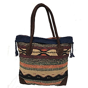 Monterrey Ladies Tote Purse Handwoven Southwestern Aztec Print Suede Handles E