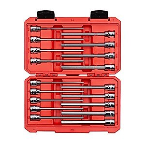 TEKTON 3/8 Inch Drive Long Hex Bit Socket Set, 18-Piece (1/8-3/8 in., 3-10 mm) | SHB91303