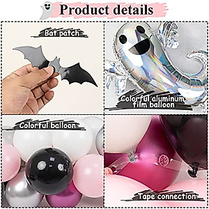 172Pcs Halloween Balloon Garland Arch Kit, Black Pink Sliver Halloween Balloons with 3D Bat Sticker Ghost Foil Balloon Pink Halloween Decor for Girls Kids Halloween Birthday Baby Shower Party Supplies