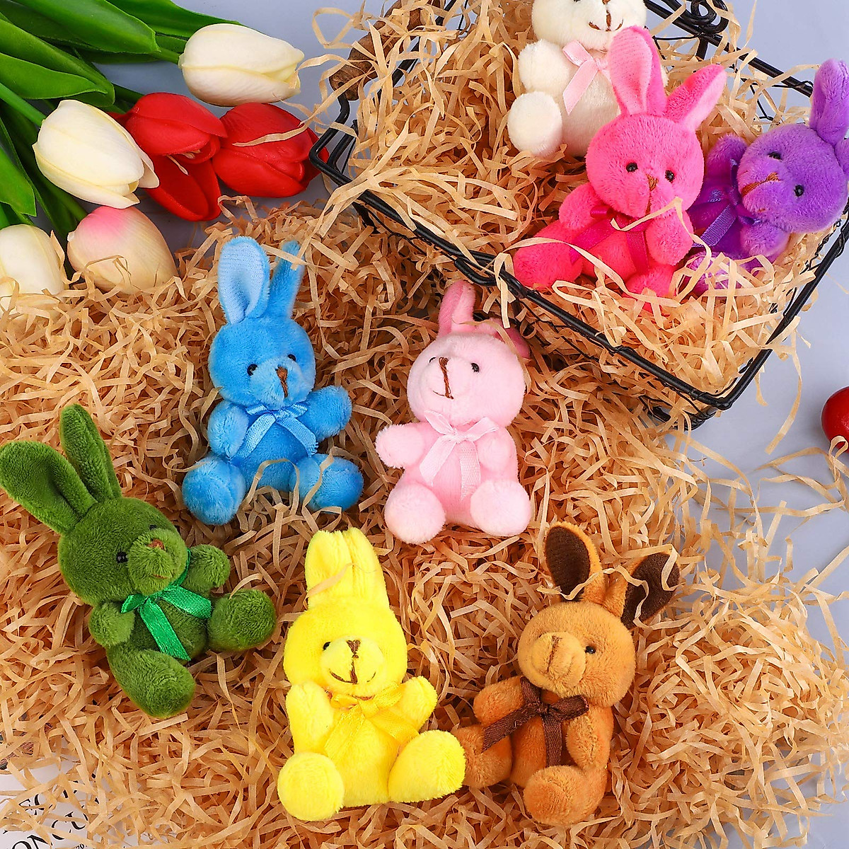 Elcoho 16 Pack Easter Plush Bunnies Stuffers Bunny Plush Bunny Animals Easter Baskets Filler Easter Party Favor