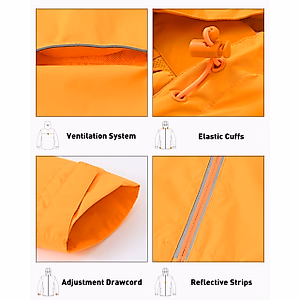 ATLASLAVA Men's Packable Rain Jackets Lightweight Waterproof Reflective Windbreaker Coat with Hood Cycling Running Golf Orange 2XL