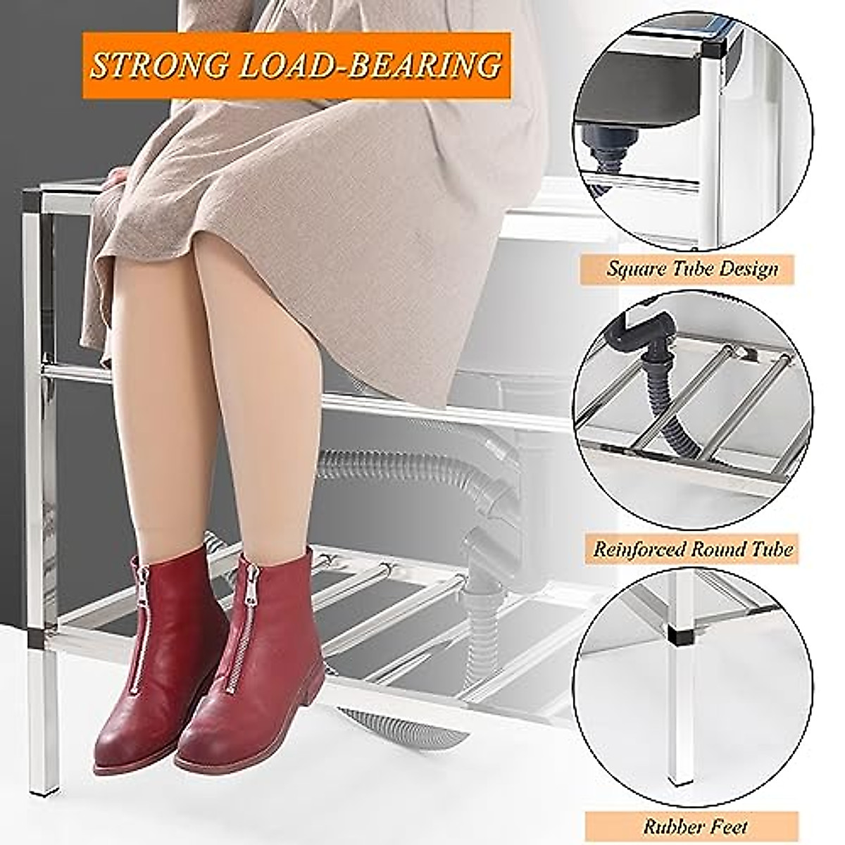 ADASTE Garage Sink Large Double Bowl Sink,Commercial Sink with Drainer Portable Sink with Hot and Cold Water，for Laundry, Backyard, Restaurant