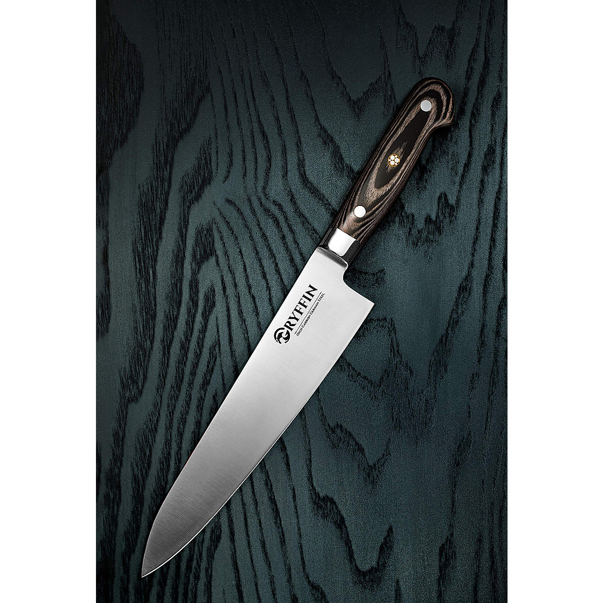 Gryffin Chef Knife 8 inch High Carbon German Steel Full tang for Kitchen with ergonomic pakkawood handle ultra sharp blade edge