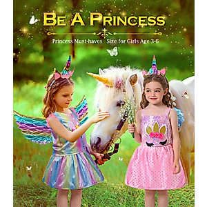 BIBUTY Kids Princess Dress Up Clothes for Little Girls, Pretend Play & Dress Up Princess Costume Set with Princess Dresses Crown for Little Girls, Princess Toys Gifts for 3-6 Toddler Little Girls