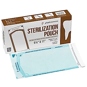 200 5.25 x 10 Self-Sterilization Pouches for Cleaning Tools, Autoclave Sterilizer Bags for Dental Offices, Pouch for Dentist Tools, 200 Pouches, 1 Box of Paper Blue Film