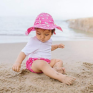 i play. by green sprouts unisex-baby Brim Sun Protection Hat | All-day UPF 50+ sun protection for head, neck, & eyes,Hot Pink Watermelon Stripe,6-12 Months