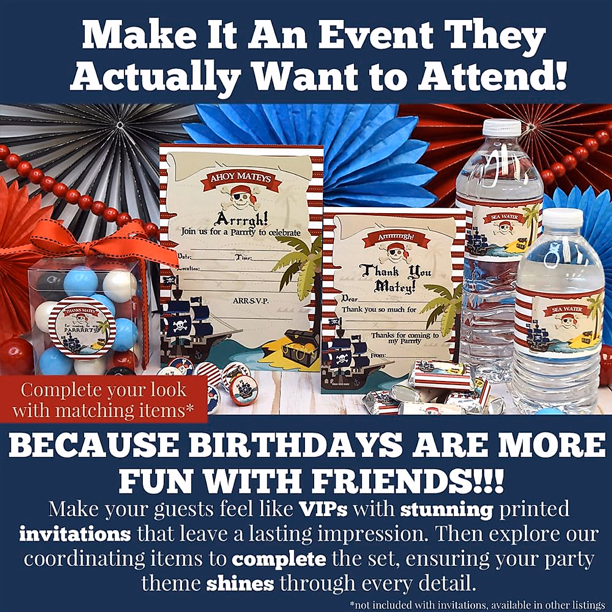 Amanda Creation Pirate Treasure Map Birthday Party Fill in Invitations set of 20 with envelopes