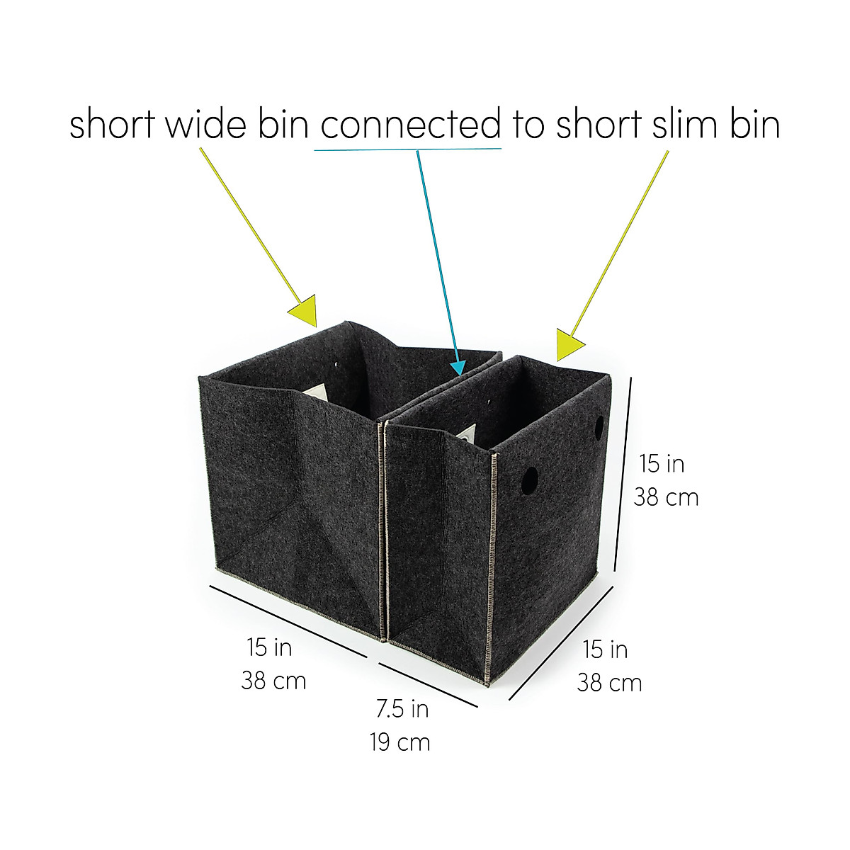 Three by Three Seattle Felt-Like-It™ Short-Slim Connectable Bins: Stylish and Versatile Storage Solutions for Laundry and More 15” tall x 7.5” wide x 15” deep