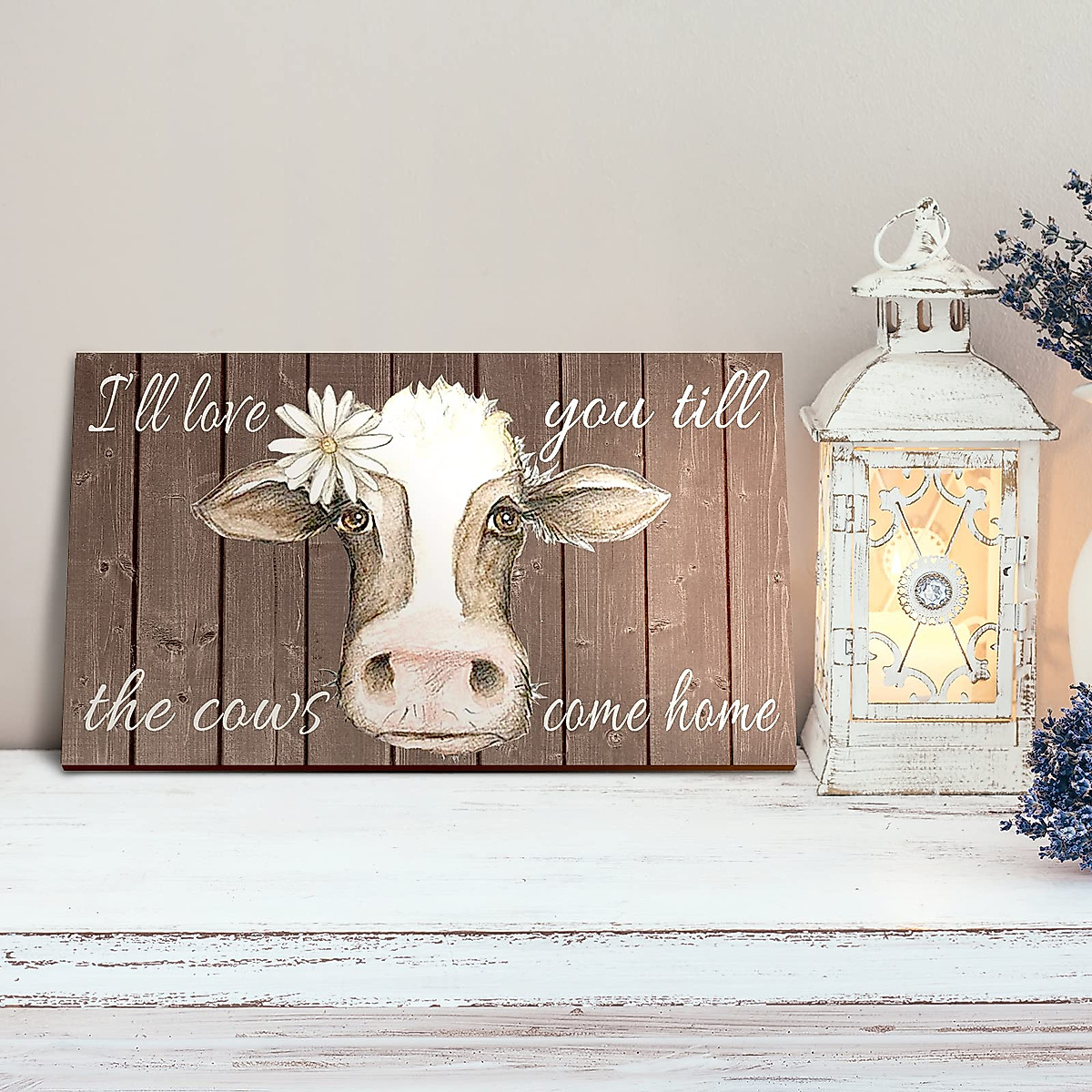 Blulu Rustic Farmhouse Decor Sign I Will Love You Till The Cows Come Home Sign 13.8 x 7.9 Inch Cow Sign Home Decor Farm Animal Nursery Decor Cow Wooden Kitchen Plaque for Home Porch Gardens Decor