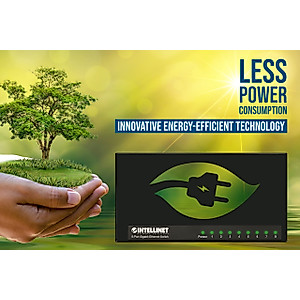 Intellinet 8 Port Gigabit Ethernet Switch – 10 / 100 / 1000 Mbps - Computer Desktop Internet Networking Splitter LAN Hub Router – Unmanaged – Plug & Play - Fanless Quiet – 3 Yr Mfg Warranty – 561754