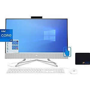 HP 2021 All-in-One Desktop, 27" Full HD Touchscreen, 11th Gen Intel Core i7-1165G7 Processor, 16GB RAM, 512GB PCIe SSD + 1TB HDD, Intel Iris Xe Graphics, Windows 10 Home, KKE Mousepad
