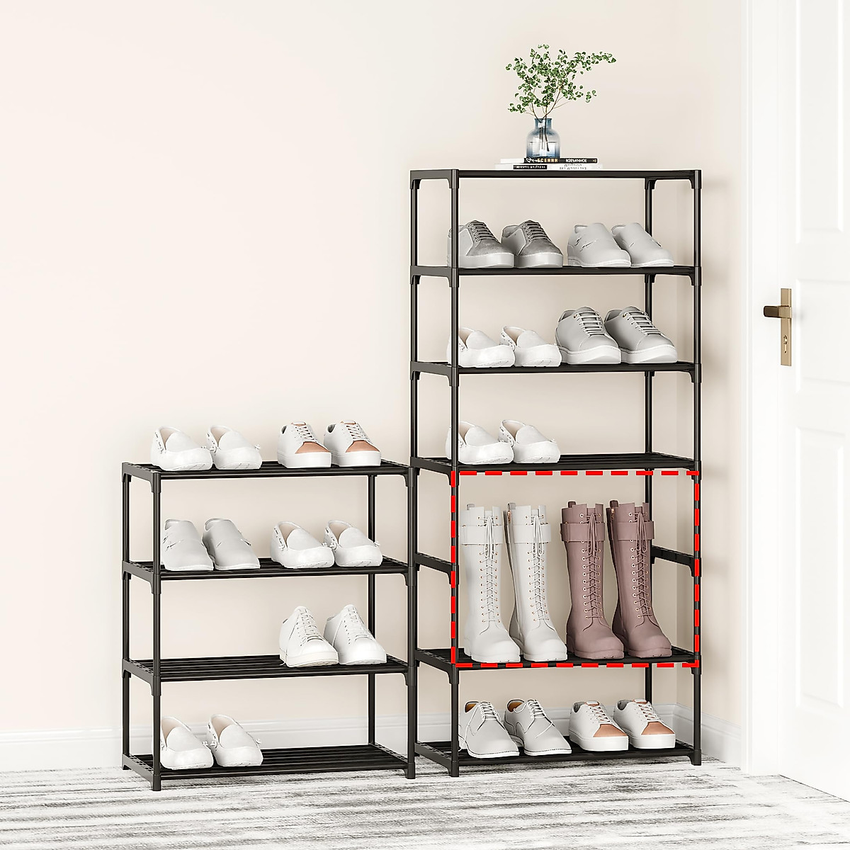 Yegazte Small Metal Shoe Rack,Stackable Shoe Shelf Storage Organizer for Entryway, Hallway and Closet(3-Tier,Black)
