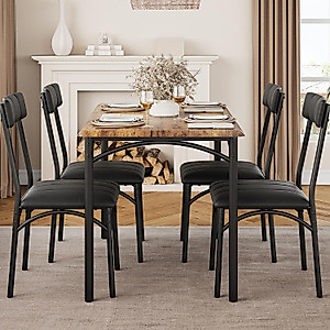 IDEALHOUSE Dining Table Set for 4, Kitchen Table and Chairs for 4 with Upholstered Chairs, 5 Piece Rectangular Kitchen Table Set, Dining Room Table Set for Small Space, Apartment, Rustic Brown