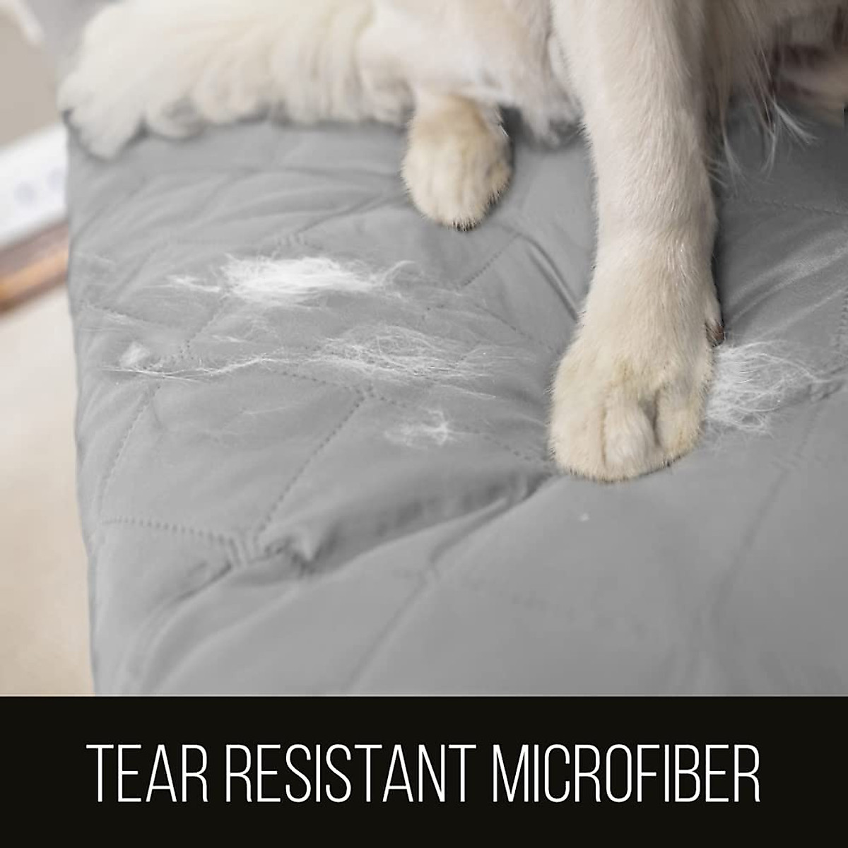 Sofa Shield Loveseat Slip Cover with Patented Strap, Cushion Protector, Reversible Stain, Dog Tear Resistant Slipcover, Quilted Microfiber 54” Seat, Washable Covers, Dogs Pets Kids Light Gray Charcoal