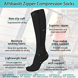 2 Pairs Zipper Compression Socks, 15-20 mmHg Closed Toe Compression Stocking with Zipper for Women and Men
