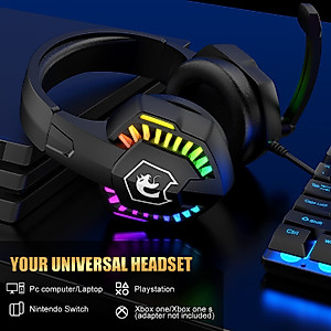 Wired Gaming Keyboard and Mouse Headset Combo,Rainbow LED Backlit Wired Keyboard,Over Ear Headphone with Mic,Rainbow Backlit Gaming Mice,Mouse Pad,for PC,Laptop,Mac,PS4,Xbox(Black)