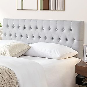 Kingfun Tufted Upholstered Queen Size Bed Headboard in Modern Button Design, Adjustable Solid Wood Head Board, Premium Linen Fabric Padded Headboards in Bedroom (Smoky Grey)