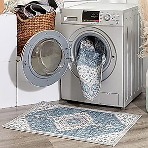 DECOMALL Rina Entryway Rugs, Bohemian Vintage Washable Non Skid Rug for Kitchen, Bathroom,2' x 3',Grey Blue