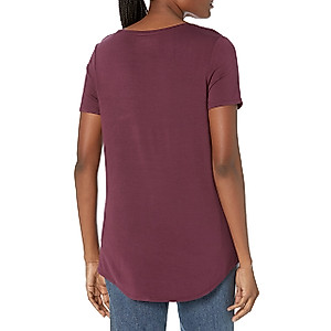 Amazon Essentials Women's Relaxed-Fit Short-Sleeve V-Neck Tunic (Available in Plus Size), Burgundy, Large
