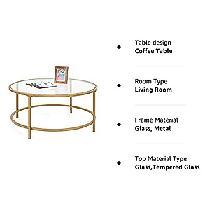 Best Choice Products 36in Modern Round Tempered Glass Accent Side Coffee Table for Living Room, Dining Room, Tea, Home Décor w/Satin Trim, Metal Frame, Non-Marring Foot Caps - Bronze Gold