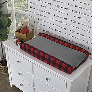 Little Love by NoJo Little Man Cave Red, Black and Grey Buffalo Check Super Soft Contoured Changing Pad Cover