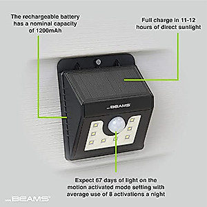 Beams Solar Wedge 8 LED 100 Lumen Outdoor Security Motion Sensor Wall Light, 4-Pack, Black