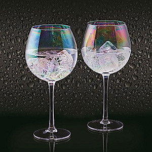Barcraft Balloon Gin Glasses, Rainbow-Pearl Iridescent, 500 ml, Set of 2, Gift Boxed, 2 Set