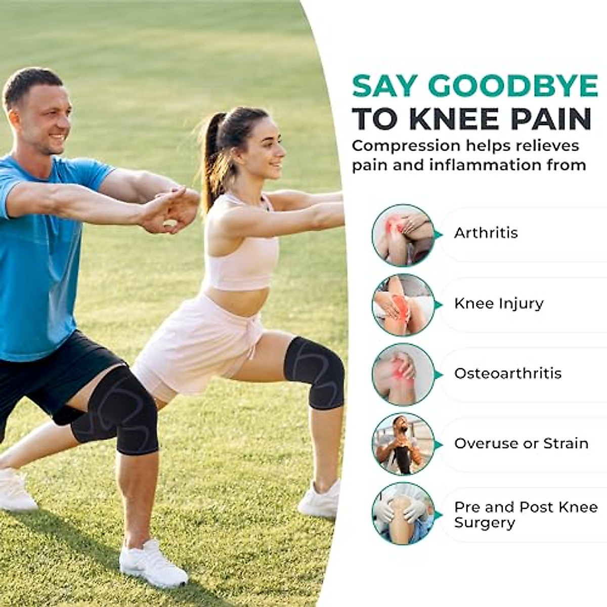 Modvel Compression Knee Brace for Women & Men - 2 Pack Knee Brace for Women Running Knee Pain, Knee Support Compression Sleeve, Workout Sports Knee Braces for Meniscus Tear ACL & Arthritis Pain Relief