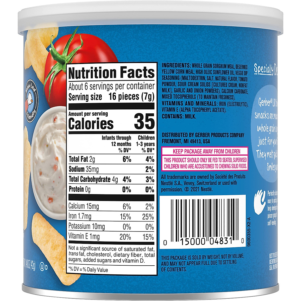 Gerber Snacks for Baby Lil’ Crunchies Baked Grain Snack (Mild Cheddar, Veggie Dip, Pack of 6)