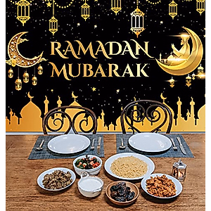 JKQ Ramadan Mubarak Backdrop Banner 71 x 43 Inch Muslim Ramadan Background Banner Lantern Moon Castle Islamic Eid Mubarak Festival Party Decorations Ramadan Kareem Indoor Outdoor Photo Booth Props