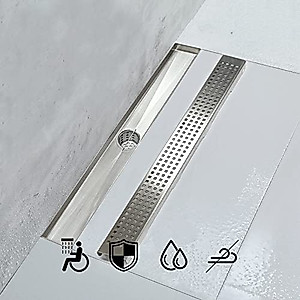 Elefloom Linear Shower Drain, Shower Drain 24 inch with Removable Grate Cover, Professional AISI 304 Stainless Steel Shower Floor Drain, Shower Drain with Hair Catcher and Leveling Feet