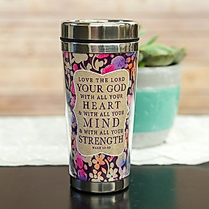 Dicksons Love the Lord Floral 16 Ounce Stainless Steel Travel Tumbler Mug