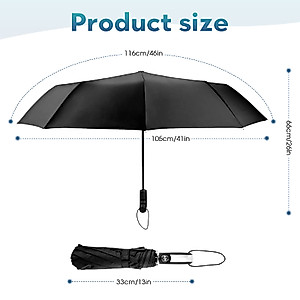 SIATELOO Umbrella For Rain- Portable Folding Windproof Umbrella Compact Automatic Open Umbrellas -46 Inch 10 Ribs UPF 50+ UV Protection black- Travel Essentials