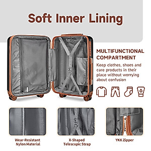 imiomo Luggage Sets 4 Piece Expandable Luggage Set, Hardside Carry on Suitcase with USB Port Cup Holder, Travel Luggage Suitcase with Spinner Wheels TSA Lock, Black Brown