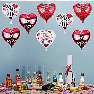20Pcs Happy Valentines Day Foil Balloons Party Decorations Supplies, Heart Shaped I Love You Kiss Me Valentines Foil Balloons Romantic Love Decorations