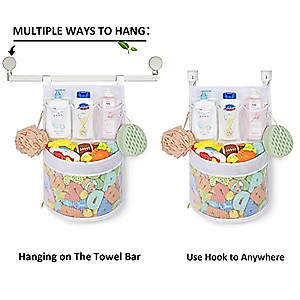 Baby Bath Toy Organizer, quick drying， and mould proof, Multiple-Suspension Bath Toy Holder, Large Capacity Multi Use Bathtub Toy Storage Bag（1 Large, White）