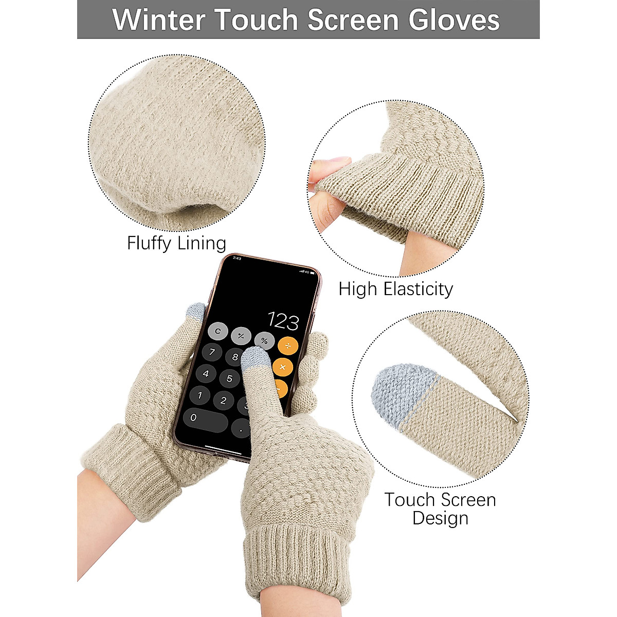 URATOT 3 Pieces Women Winter Hat Scarf Glove Set Warm Skull Beanie Hat with Visor Knitted Touch Screen Glove Scarf 3 In 1 Set