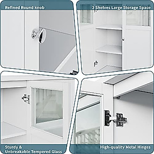 FOTOSOK Display Floor Cabinets with 3 Glass Doors For Storage, 15.75" D x 43" W x 37.5" H, Sideboard Buffet / Coffee Bar Cabinet for Kitchen, Dining Room, Living Room White