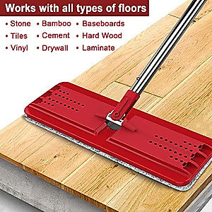 BOSHENG Mop and Bucket with Wringer Set, Hands Free Flat Floor Mop and Bucket, 3 Washable Microfiber Pads Included, Wet and Dry Use, Home Floor Cleaning System, Black and Red