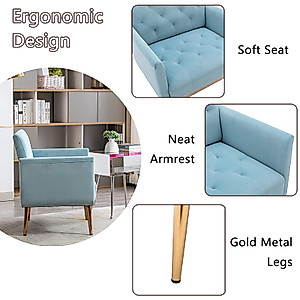 Olela Accent Chair with Arms for Living Room, Modern Tufted Single Sofa Armchair with Gold Metal Legs Upholstered Reading Chair for Bedroom Office Decorative (Velvet-Smooth Backrest, Blue)