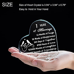 IFOLAINA 1 Year of Marriage Gift 1st Wedding Anniversary Crystal Heart Gift for Her Keepsake Decoration Gifts for Couple Him Her Husband Wife - 1 Year
