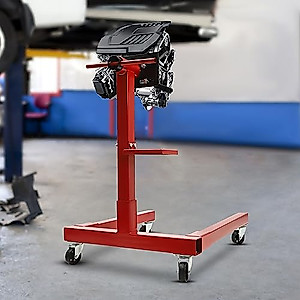 KarweuSu Engine Stand, Auto Repair Rebuild Steel, Cast Iron Folding Motor Hoist, Dolly Mover Jack with 360 Degree Rotating Head and Extra Tool Storage Tray for Vehicle Maintenance (Red - 1250LBS)