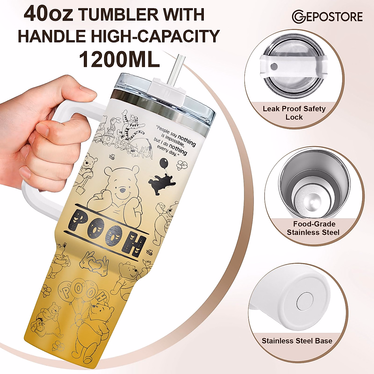 GEPOSTORE Christmas Gifts for Women Girls, Adorable Bear 40oz Tumbler with Lid, Cute Cartoon Character Tumbler, Birthday Gifts for Movie Lover