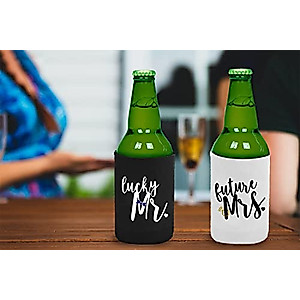 Bridal Shower Party Decoration Beer Can Coolie Coolers Funny Wedding Bride Groom Gifts-Lucky Mr Future Mrs(12-16 Oz Bottles,2 Pack)