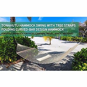 TONAHUTU 13FT Hammocks, Traditional Hand Woven Cotton Rope Hammock with Free Extension Chains for Outdoor Indoor Patio Yard 450 LSB Capacity for Two Person (Natural)