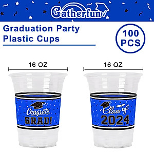Class of 2025 Celebration - 100 Pcs 16oz Blue Graduation Plastic Cups for Graduation Party | Sturdy & Durable Drinkware for Grad Festivities | Essential Graduation Party Supplies & Decorations
