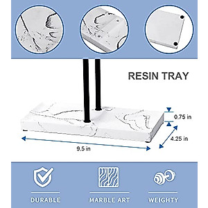 LKKL Hand Towel Holder - Double T Hand Towel Holder for Bathroom - Countertop Towel Stand Free Standing Towel Rack Bathroom Towel Hanging Rack with Resin Tray Base(Black/White)