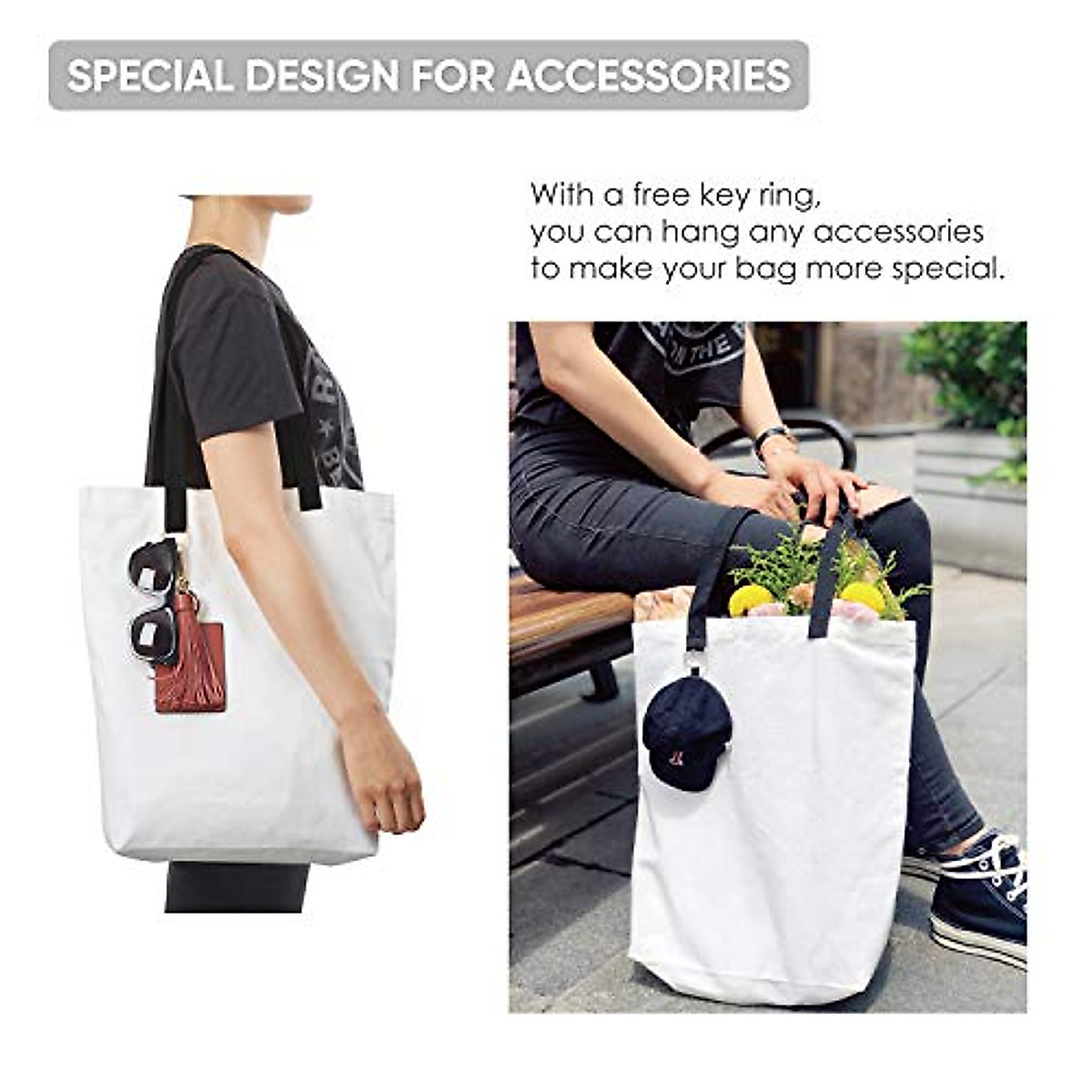 RK ROCHI KOLORI 12oz Heavy Duty Canvas Bags-Pack of 6-15" H x 16" W x 4" D, Long Handle, Flat Bottom…