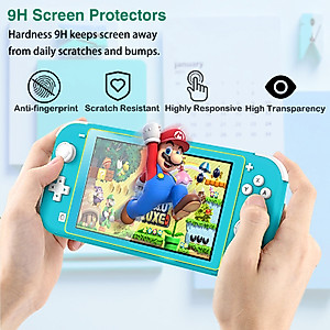 TIKOdirect Carrying Case for Switch lite, Shockproof Portable Travel Bag with Glitter Galaxy case, Screen Protectors and Cute Leaf Thumb Grips Caps, Animal Crossing Green