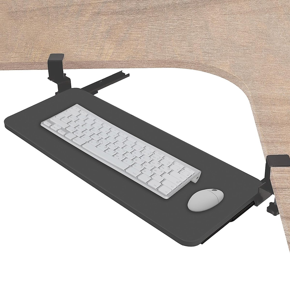 Clamp-On Under Desk Keyboard Tray, Keyboard Drawer for Corner Desk & Straight Edge Desk, Slide Out Keyboard Platforms for Home Office, White
